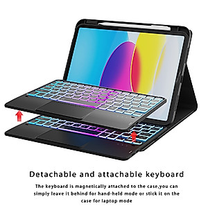 for iPad 10th Generation 2022 10.9 inch Case with Keyboard: 7-Color Backlit Trackpad Wireless Keyboard for 10.9" iPad 10th Gen 2022 - Detachable Folio Smart Touch Keyboard Cover with Pencil Holder
