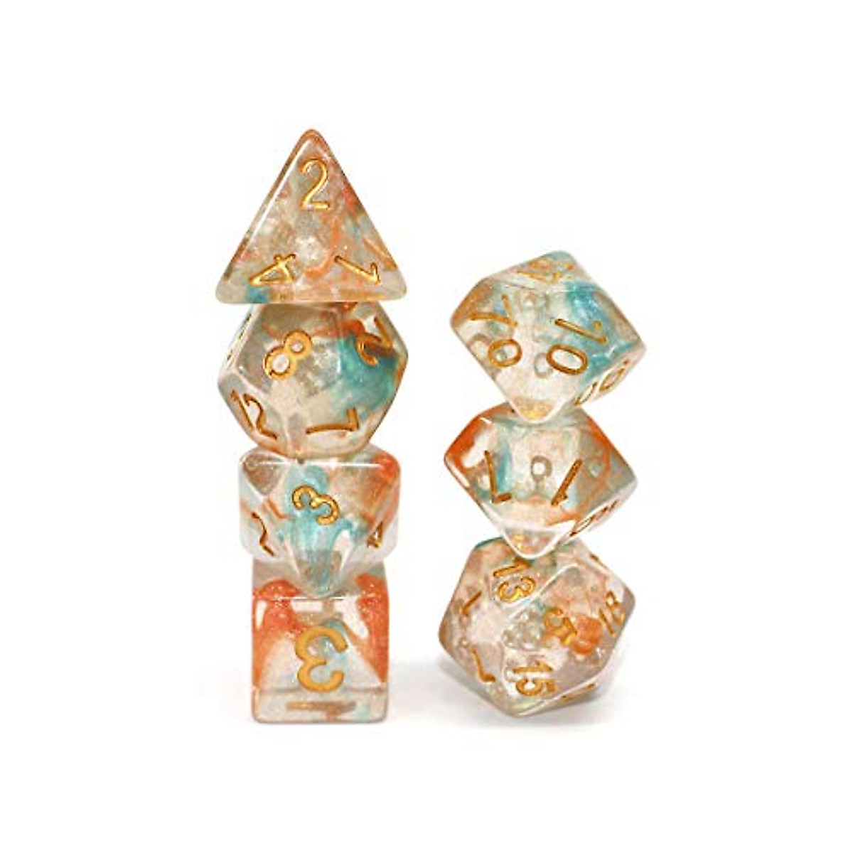 Dice DND Polyhedral Dice RPG Dice for Dungeons and Dragons,Pathfinder,MTG,D&D,Role Playing Game Orange Green Transparent Dice with Color Changing Glitter