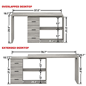 HSH L Shape Desk with Drawers, L-Shaped Desk with Storage Cabinet Shelves, Home Office Corner Computer Desk for Executive Writing, Modern Wood Study PC Table in Bedroom Living Room, Grey Oak, 55 Inch