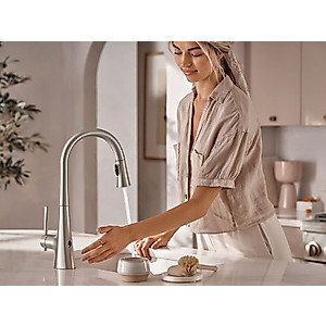 Moen 9126EWSRS Kurv Collection Motionsense Wave Sensor Touchless One Handle High Arc Pulldown Modern Kitchen Faucet Featuring Power Clean, Spot Resist Stainless
