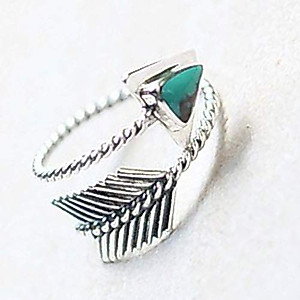 SEniutarm Engagement Love Rings Wedding Bands Vintage Women Triangle Faux Turquoise Arrow Open Ring Adjustable Finger Jewelry for Women/Girl Finger Rings DIY Jewelry Gifts - Antique Silver