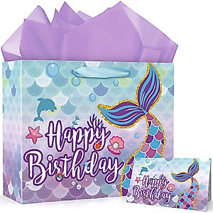 MDCGFOD 13" Large Birthday Gift Bag with Tissue Paper and Card, Birthday Gift Bag for Kids, Happy Birthday Gift Set for Birthday Theme Party Favors Supplities Baby Showers Shoppings Bag