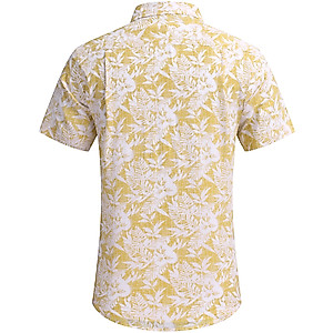 COOFANDY Mens Short Sleeve Button Up Shirt Summer Beach Linen Shirts Floral Palm