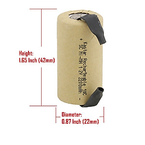 Kastar 10-Pack Nickel Metal Hydride (Ni-MH) Rechargeable Paper Wrapped Sub C SC Cell 1.2V 2200mAh Battery Flat Top with Tabs Replacement for Any of 1000mAh ~ 2500mAh Ni-CD & Ni-MH Sub C SC Cells