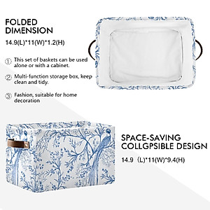 susiyo Foldable Storage Bin Oriental Garden Bird Fabric Storage Baskets Collapsible Shelf Baskets Organizing Basket Bin with PU Handles for Shelves Home Closet Bedroom Living Room-1Pack