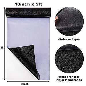 GIRAFVINYL Black Glitter HTV Vinyl Heat Transfer,Black Glitter Iron on Vinyl 10" X 5 FT Sparkle Black Glitter Vinyl Roll for Shirt,and Fabric Decorations (Black)