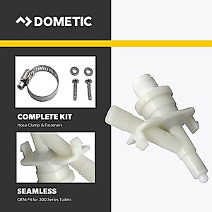 Dometic 385311641 Genuine OEM Water Valve Kit | 300 301 310 320 Dometic and Sealand Toilets | Includes Hose Clamp and Fasteners | White Compact Kit for Efficient Repair and Replacement