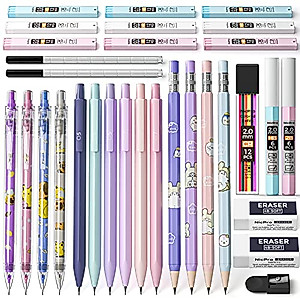 Nicpro 14 PCS Pastel Mechanical Pencil Set in Case, Cute Art Pencils Bulk 0.5 & 0.7 & 0.9 mm & 2mm Graphite Lead Holder, (2B HB Colors) Lead Refills, Erasers For School Drafting Sketching Drawing
