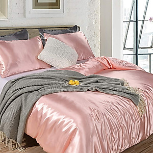 Silk Like Satin Bedding Hot Pink Duvet Cover Set Soft Lightweight Polyester Satin Comforter Cover Sexy Hotel Silky Bedding Sets Queen 1 Duvet Cover 2 Pillowcases (Queen, Hot Pink)