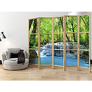 artgeist Japanese Room Divider XXL Landscape Waterfall Nature 90 x 67 in - 5 Panel Folding Screen Japan Design Home Decoration Art Deco Forest c-B-10009-z-a