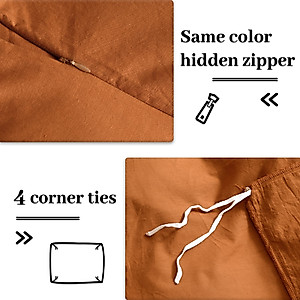 NEXHOME PRO Terracotta Burnt Orange Duvet Cover Set Queen Size Linen Textured Organic Natural 100% Washed Cotton Duvet Cover Caramel 3 Pieces Bedding Set with Zipper Closure Soft (No Comforter)