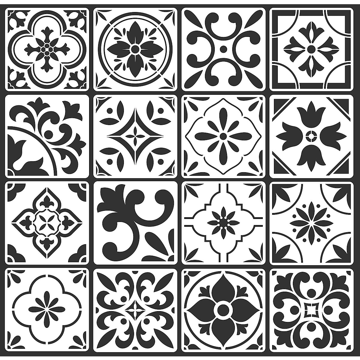 16-Pack Spanish Tile Stencil Set (8X8 Inch) Authentic Patterns for Floor and Wall, Reusable Tile Stencils for Painting on Floors, Furniture, and Canvas, DIY Spanish Talavera Home Décor