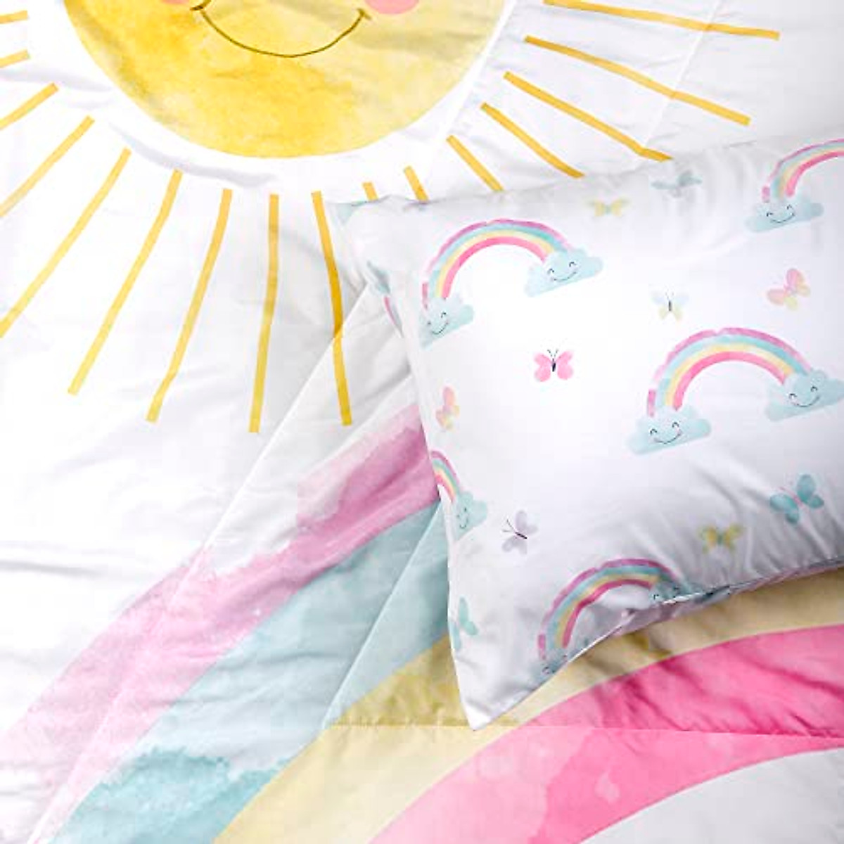 Expressions Toddler Bedding Set, Rainbow (2 Piece Set, Fits Standard Infant Mattress) Includes Microfiber Reversible Comforter and Pillowcase for Kids