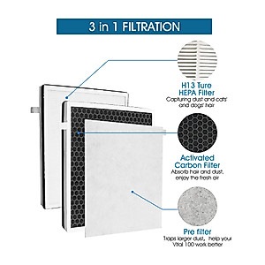 Vital 100 Purifier Filter Compatible with LEVOIT True HEPA High-Efficiency filter, Replacement Part# Vital 100-RF, 2Pack