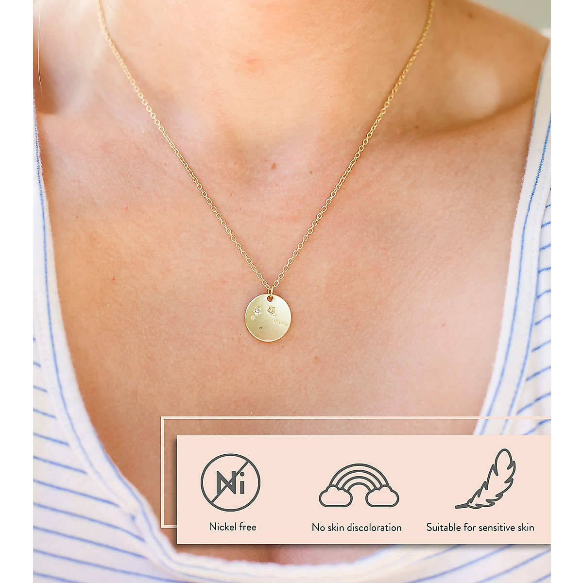 Lucky Feather Aries Zodiac Sign Constellation Pendant Necklace for Women, 14K Gold-Dipped with Adjustable 16” – 18” Chain