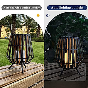 Solar Lantern Outdoor Waterproof with Flickering Flame, Candle Decorative Lights Solar Rattan Lanterns for Patio Garden Pathway Yard Desk