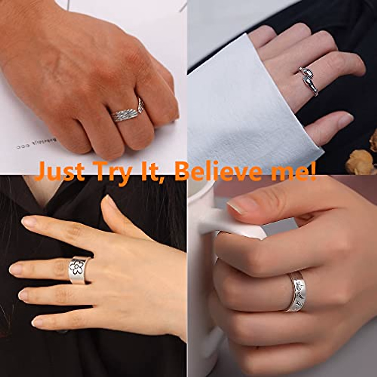 Aogrzun 16 Pcs Cool Silver Plated Frog Open Rings Set, Vintage Matching Rings, Cute and Stylish, Snake, Hug, Moon and Sun Rings for Couples for Women Men