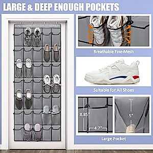 Over the Door Shoe Organizers 35 Mesh Pockets Hanging Shoe Organizer Shoe Rack for Closet Entryway Bedroom Bathroom Pantry Shoe Holder for Men Sneakers, Women High Heeled Shoes, flip flops Gray