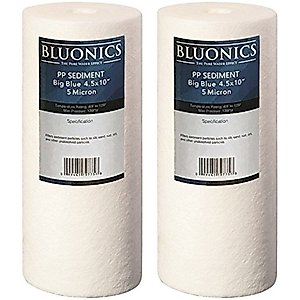 BLUONICS 4.5" x 10" Sediment Replacement Water Filters Package of 2 (5 Micron) Standard Size Whole House Cartridges for Rust, Iron, Sand, Dirt, Sediment and Undissolved Particles