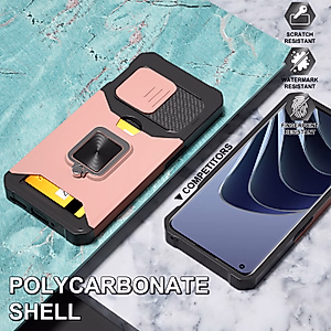 Lokyoo for OnePlus 10 Pro Case with Camera Cover & Kickstand, Slide Lens Cover + Built-in 360° Rotate Ring Stand, Armor Style, Impact-Resistant, Full Protect for OnePlus 10 Pro-Rose Gold