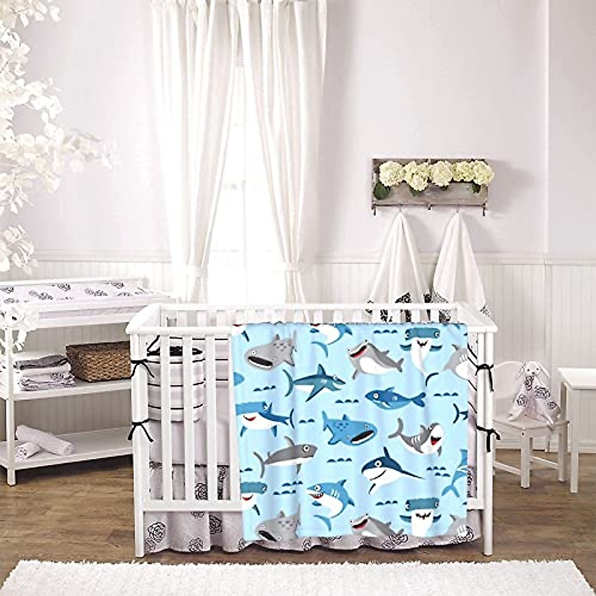 Blue Shark Blanket for Boys Girls Baby, Soft Warm Throw Blanket Shark Gifts for Shark Lovers 30x40 Inches, Animal Shark Bed Throw Fleece Blanket Decor for Room