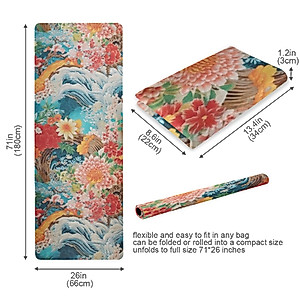 GOODOLD Geometric Ethnic Yoga Mat, 71 x 26 Inch Non-slip Yoga Mats Folding Travel Exercise Mat Indoor Outdoor Gym Pilates with Storage Bag for Women Men