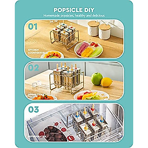 Baffect Metal Popsicle Moulds, Set of 6 Round Head Stainless Steel Ice Lolly Molds with Holder, Fast Freezing Ice Cream Makers with Lollipop Sticks and Bags