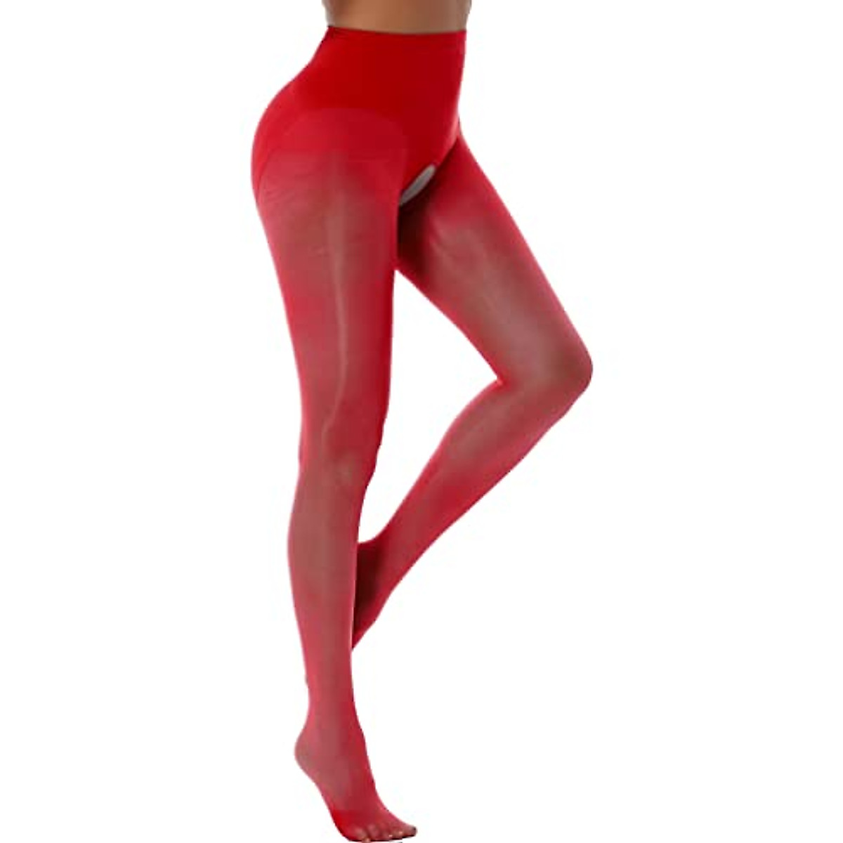 ACSUSS Women Oil Glossy Tights Thin Transparent Silk Stockings Seamless High Waist Pantyhose Red One Size