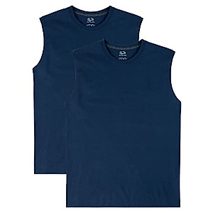Fruit of the Loom Men's Eversoft Cotton Sleeveless T Shirts, Breathable & Moisture Wicking with Odor Control, Sizes S-4x, Muscle-2 Pack-Navy