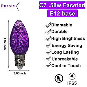 Durable Set of 25 Red C7 Led Replacement Bulbs for Outdoor Christmas Holiday Decoration,UL IP65 Waterproof Dimmable Faceted Candelabra Light Bulbs (Red)