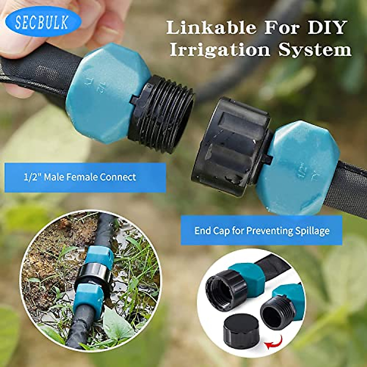 Secbulk Soaker Hose 100FT For Garden Beds 50ftX2 1/2" Drip Hose Linkable Consistent Irrigation Hose Save 80% Water, Leakproof Kink Free Double Layer Flat Soaker Hose for Garden Bed Foundation
