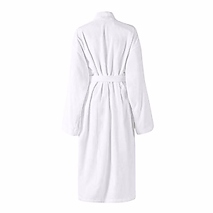 Acanva 100% Cotton Women Bathrobe Plush Soft Towel Robe with Waist Front Tie and Side Pockets for Spa Shower & Hotel, White