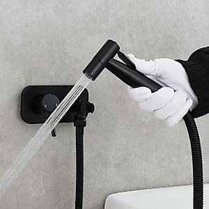 Brass Handheld Bidet Toilet Sprayer, Wall Mount Baby Cloth Diaper Sprayer, Concealed Bidet Sprayer Hot and Cold Water, Handheld Bidet Sprayer for Toilet Cleaning and Personal Hygiene (Black)