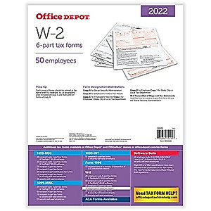 Office Depot® Brand W-2 Laser Tax Forms, 6-Part, 2-Up, 8-1/2" x 11", Pack of 50 Form Sets