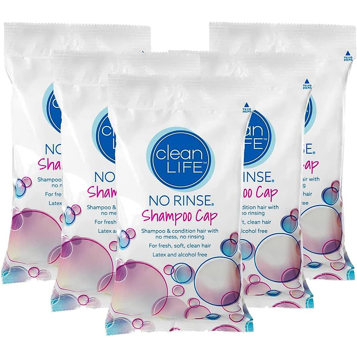 No-Rinse Shampoo Cap by Cleanlife Products, Shampoo and Condition Hair with no Water or Rinsing - Microwaveable, Latex-Free and Alcohol-Free (Pack of 5)