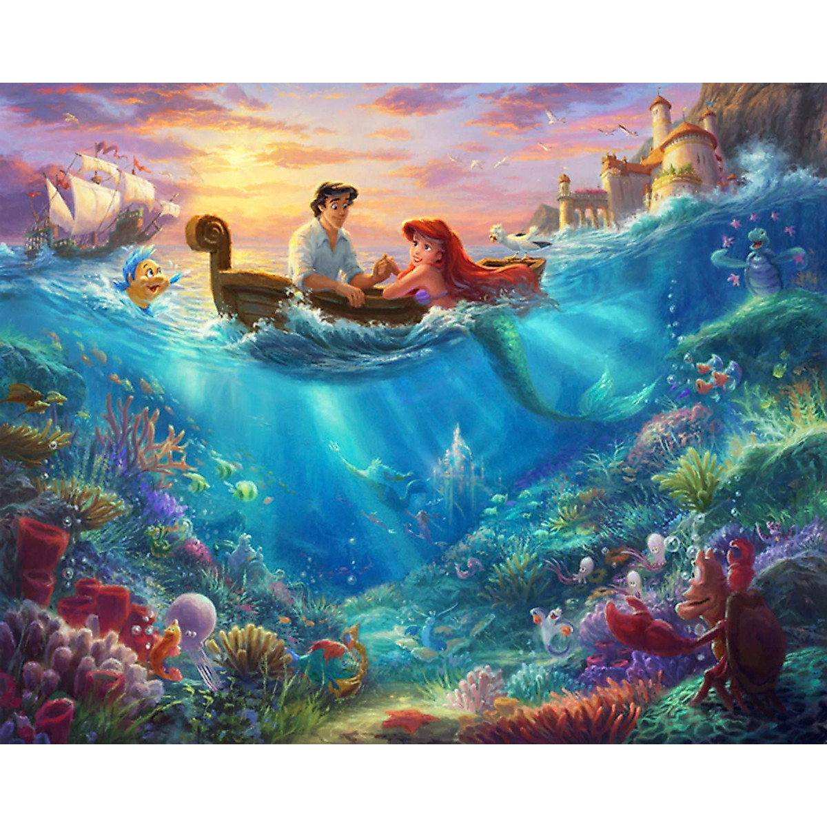 David Textiles Disney Dreams The Little Mermaid Ariel & Eric Digital 35" Panel Premium Quality 100% Cotton Fabric by The Panel.