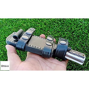 Ottoza Handmade Small Knife Sheath - Leather Knife Sheath RIGHT HAND Bushcraft Knife Sheath - Hunting Knife Sheath - Survival Knife Sheath - Horizontal Carry Black TOP GRAIN LEATHER No:171