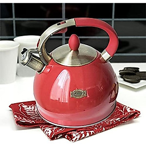 Tea Kettle Stovetop Whistling Teapot 3.5L Stainless Steel Kettle High Capacity Gas Whistle Kettle Induction Cooker Teapot Thicken Kettle Whistling Kettle Whistle Kettle Stove Top Kettle (Color : Red