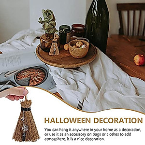 Halloween Mini Broom DIY Handmade Simulation Wizard Branch Broom Model Pendant Jewelry Making Accessories for Kids Khaki