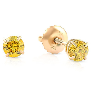 1/2ct Fancy Yellow Diamond Studs 14K Yellow Gold Screw Back Lab Grown Earrings