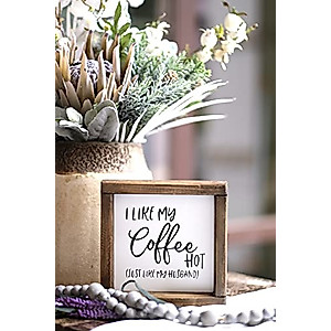 Lavender Inspired I Like My Coffee Hot, Just Like My Husband-Funny Coffee Signs for Kitchen Decor-Farmhouse Coffee Bar Decor Signs -Tiered Tray Signs-Rustic Coffee Sign with Funny Quote-, 7x7