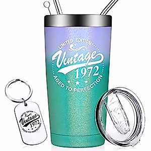 DOEARTE 50th Birthday Gifts for Women Men - Vintage 1972 Tumbler Cup - Funny 50th Birthday Decorations for Her, Him, Mom, Dad - Turning 50 Year Old Birthday Idea Presents for Women