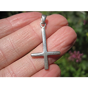 Himalayan Treasures Small 925 Sterling Silver Inverted Petrine Satanic Cross Pendant Free Chain