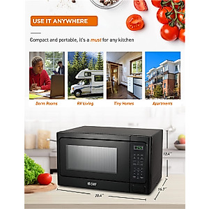 COMMERCIAL CHEF Microwave 1.3 Cu Ft with 10 Power Levels, Microwave with Push Button Door Lock, 1000W Countertop Microwave with Timer and Digital Controls, Black