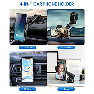 EOCAHO Car Phone Holder Mount, Upgraded Super Strong Suction Power Phone Mount for Car Dashboard Windshield Air Vent, Universal Cell Phone Holder Car Compatible with iPhone Samsung All Phones
