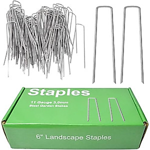 MySit 50x 6-Inch Galvanized Ground Garden Staples Stakes Pins, Lawn Landscape Staples Weed Fabric Staple, Heavy-Duty 11 Gauge Anti-Rust Steel Sod Anchor Securing Pegs(SodStaple_11Ga_AR50)