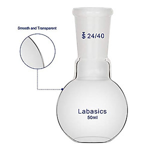 Labasics Glass 50ml Single Neck Flat Bottom Boiling Flask, with 24/40 Standard Taper Outer Joint, 50ml