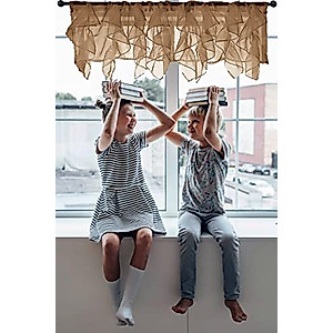PearAge Ruffled Voile Semi Sheer Curtain Valance, Kitchen Living Room Shabby Chic Ruffle Valance Curtains, Girls Daughters Bedroom Cascade Window Valance Rust Brown 50x16 Inches