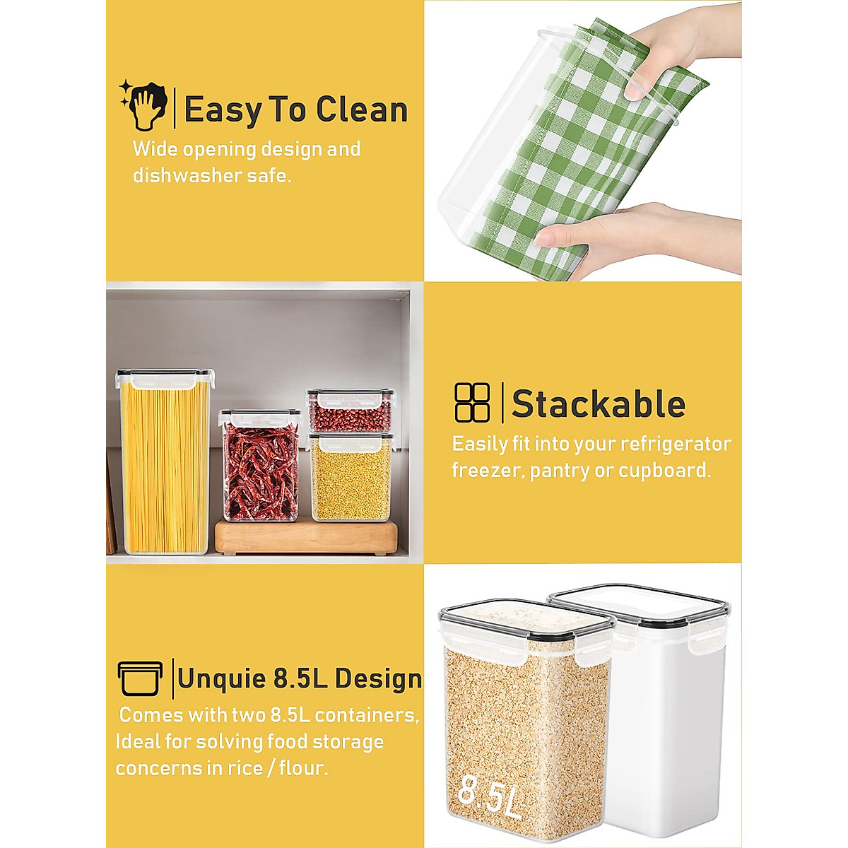 Airtight Food Storage Containers, 24 Pcs Kitchen Pantry Organization and Storage, Large Plastic Cereal Containers with Lids, Containers for Food, Rice, Flour, Cereal, Include Measuring Spoons, Labels