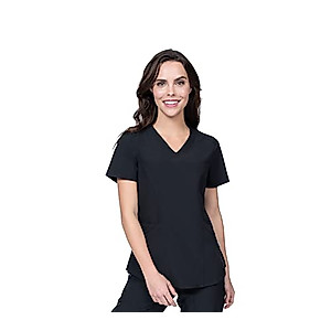 V-Neck Jogger Scrubs for Women Set 6 Pocket 4-Way Stretch for Medical Dentist Spa Elements Select ES2936 (Black, X-Small Tall)